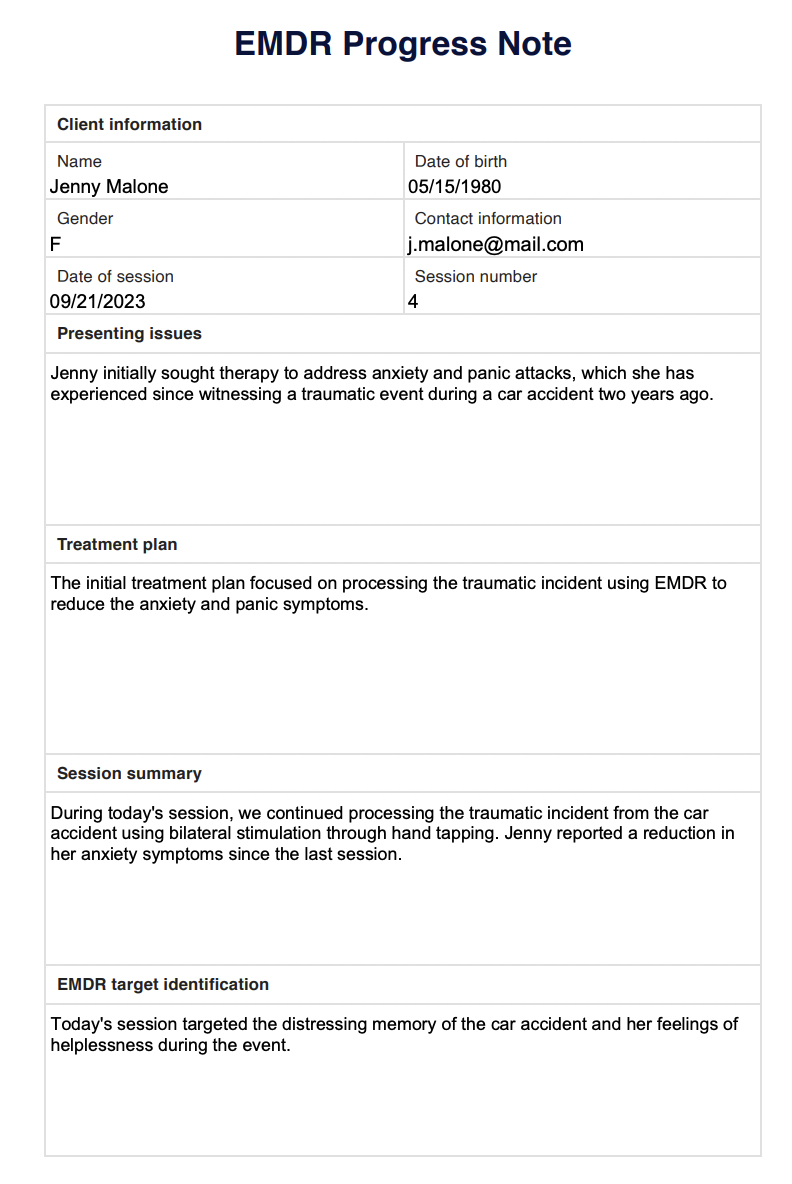 EMDR Progress Note & Example | Free PDF Download